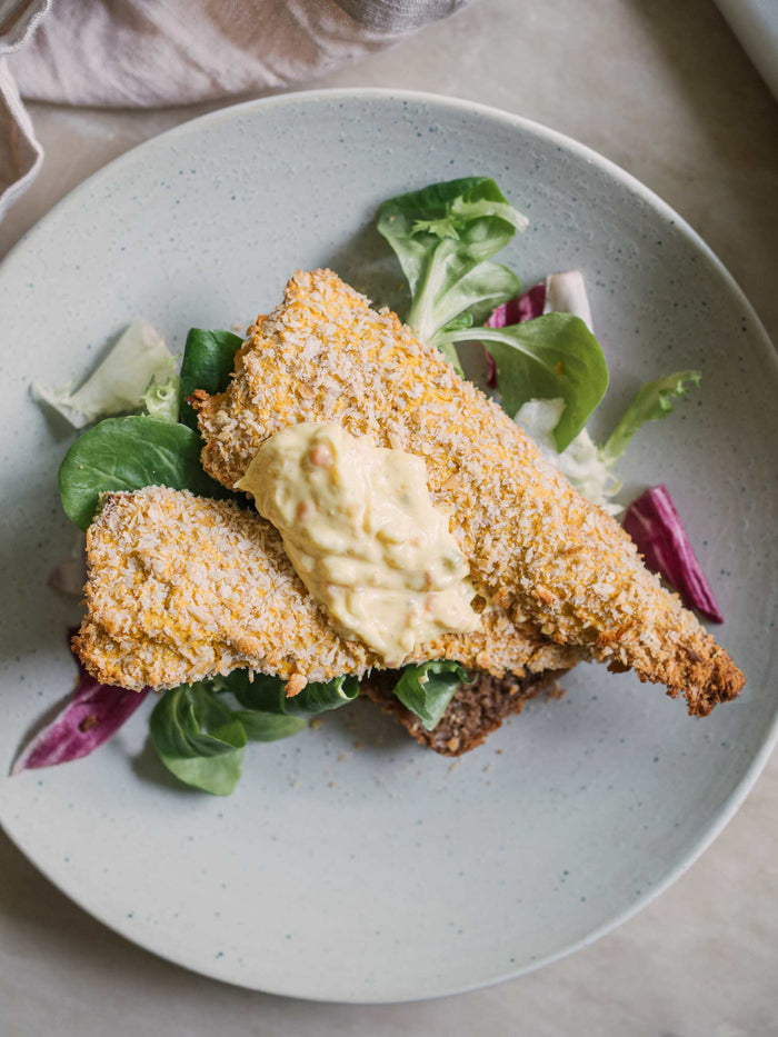 Krigsfisk %%page%% %%sep%% Vegansk fiskefilet af paneret pastinakfilet ...